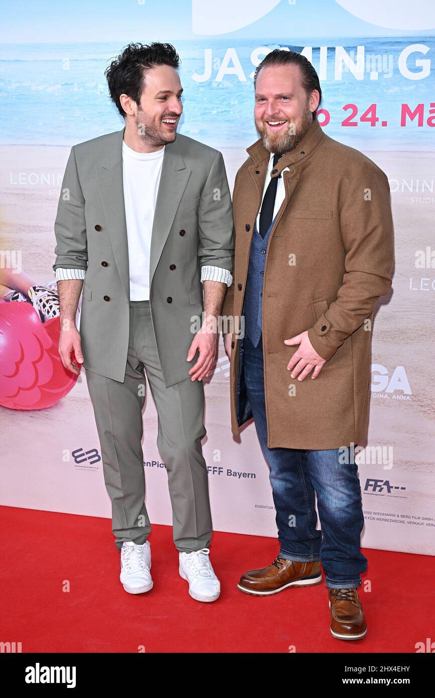 Munich, Germany. 09th Mar, 2022. Actors Dimitrij Schaad (l) and Axel ...