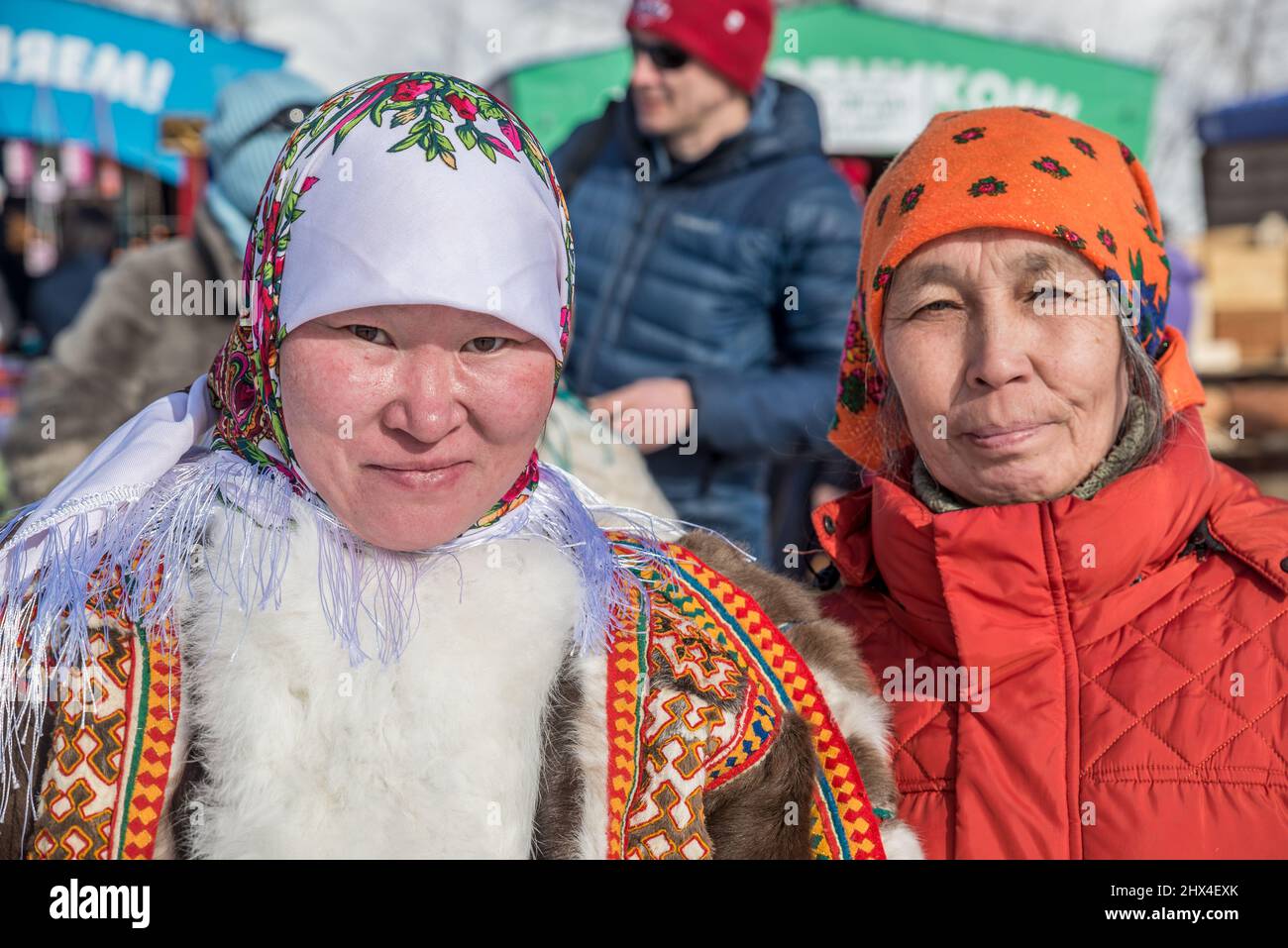 Two Nenet women at the Reindeer Herders Festival in Salekhard, Yamalo ...