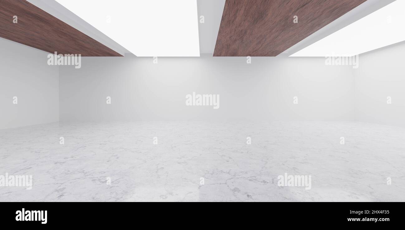 empty studio with big lights and wood panels and marble floor 3d render ...
