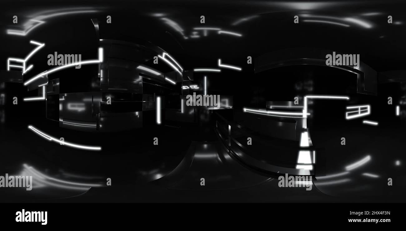 360 degree full panorama environment map of black technology lights ...