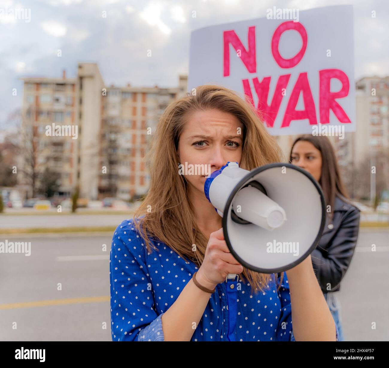 War demonstration megaphone banner conflict conflict protest hi-res ...