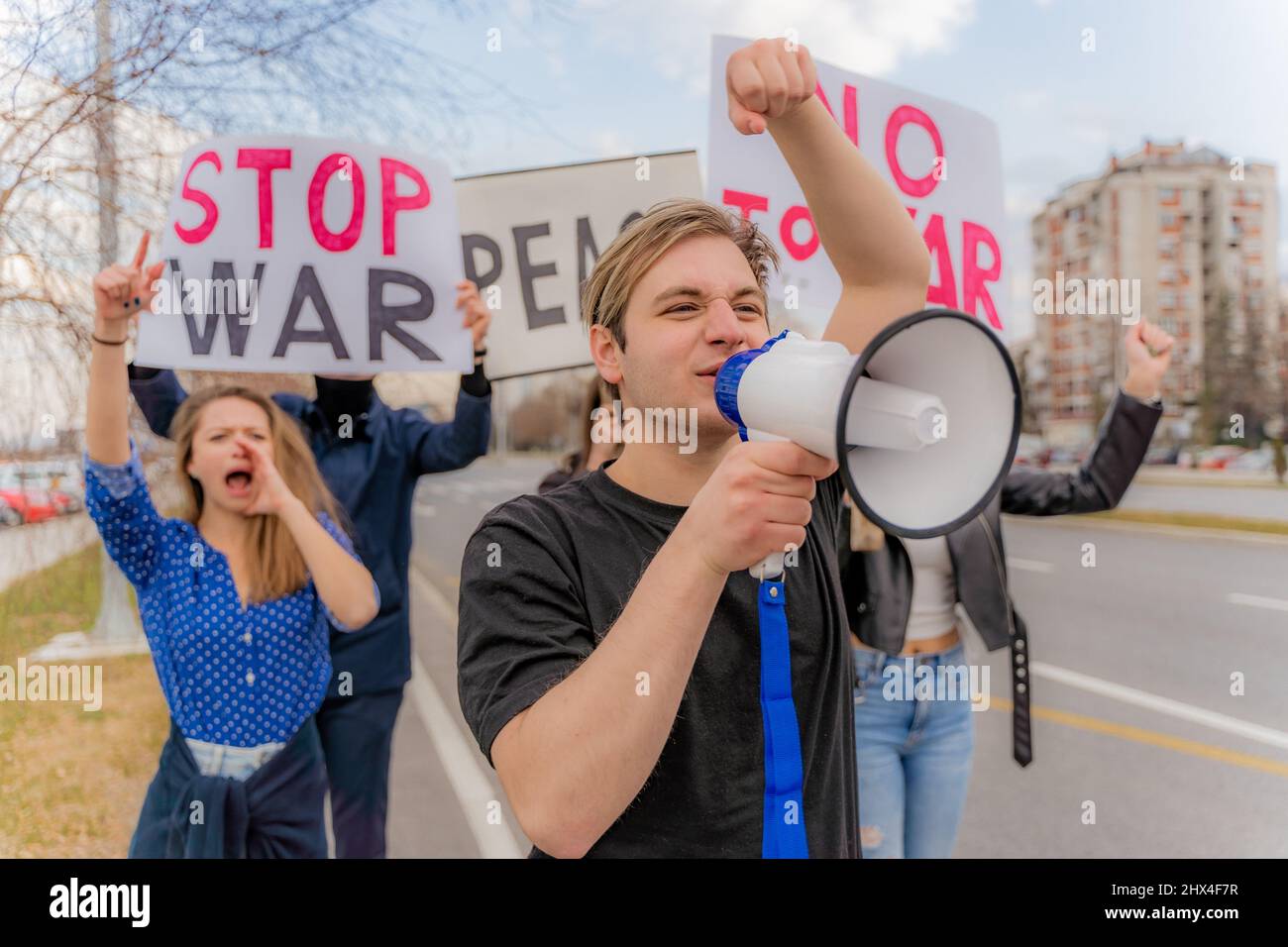 Group of people are protesting for their freedom outside Stock Photo ...