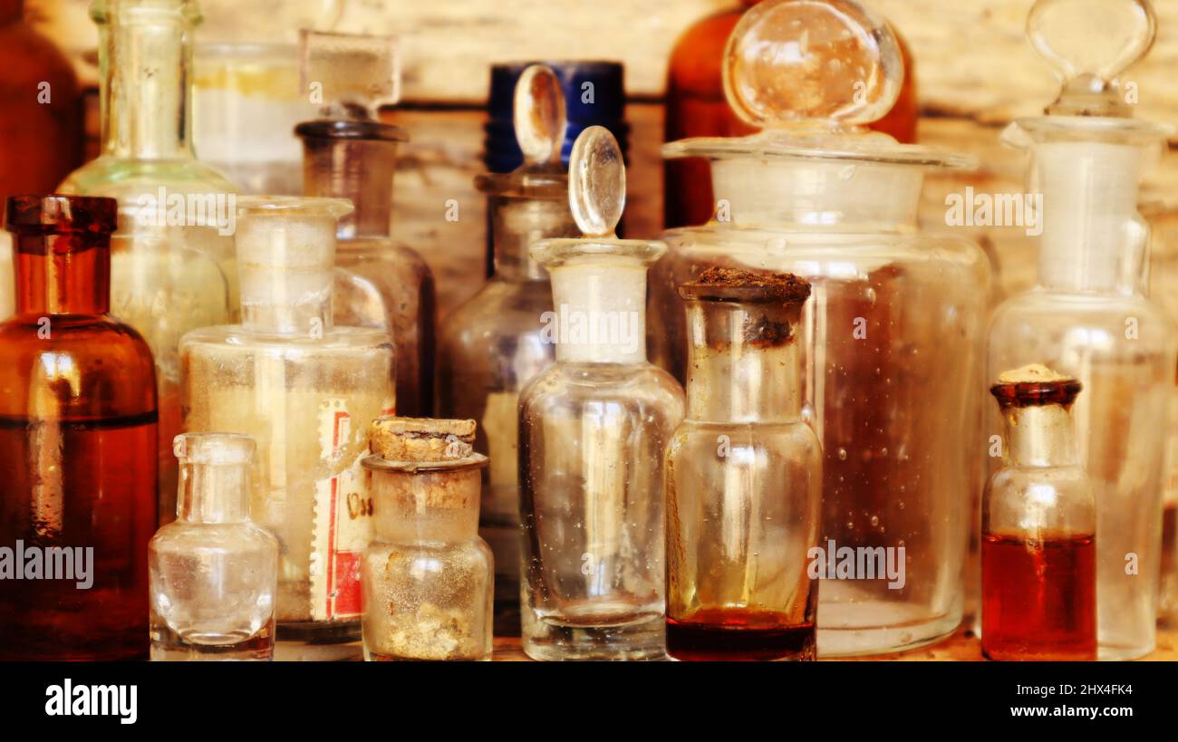 Antique Medicine Bottles, 1800s Victorian Era Stock Photo - Alamy