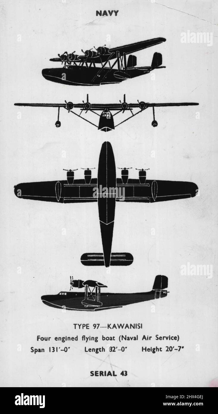 Type 97 - Kawanisi Four engine flying boat (Naval Air Service) Span 131 ...