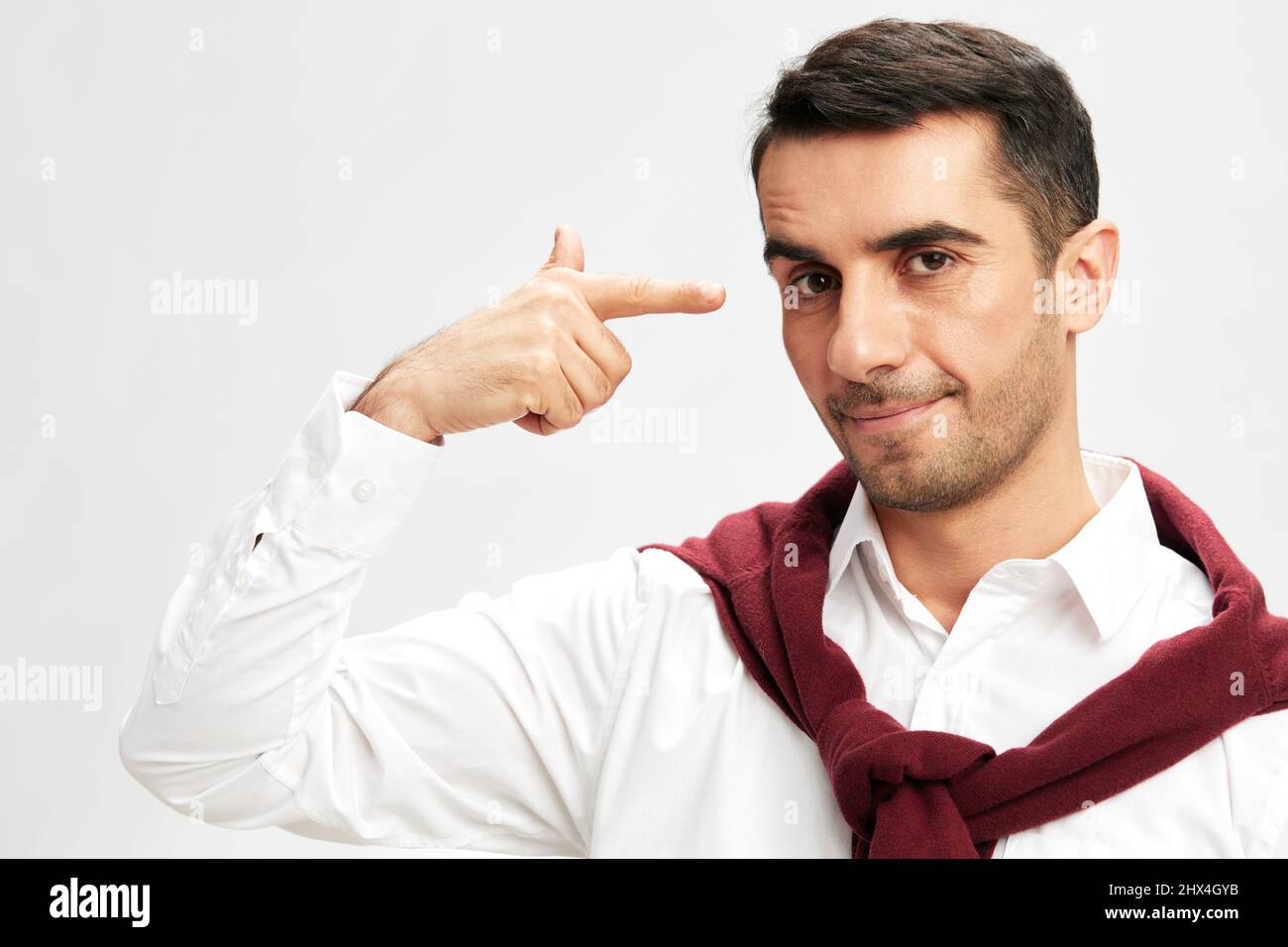 manager red sweater on shoulders lifestyle isolated background Stock ...