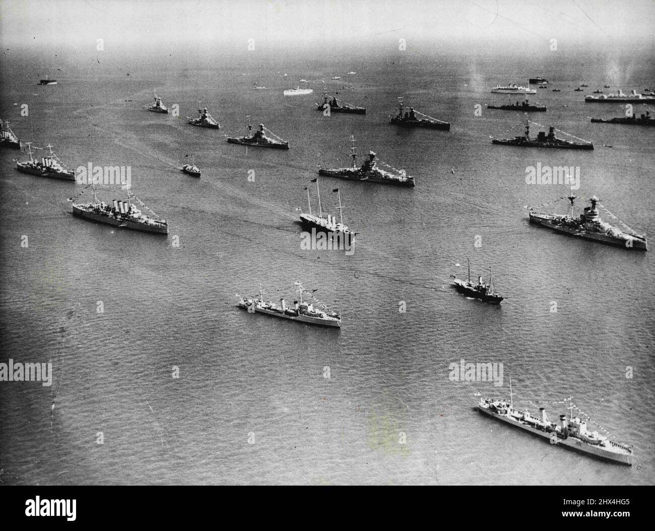 The king Reviews His Fleet At Spithead Wonder Naval Spectacle - A Magnificent aerial view of the ...