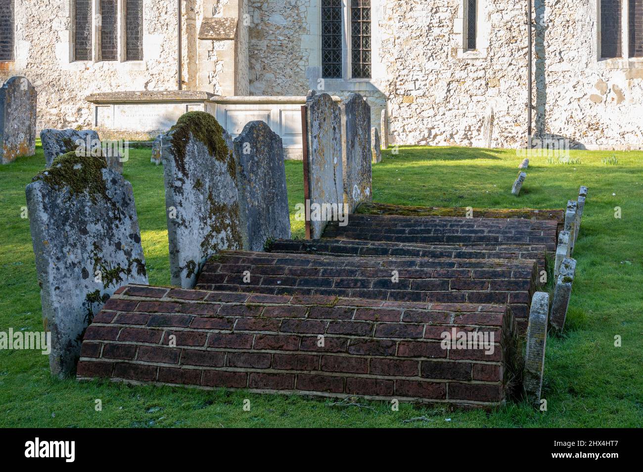 Brick lined graves in Holybourne parish church churchyard, Church of ...