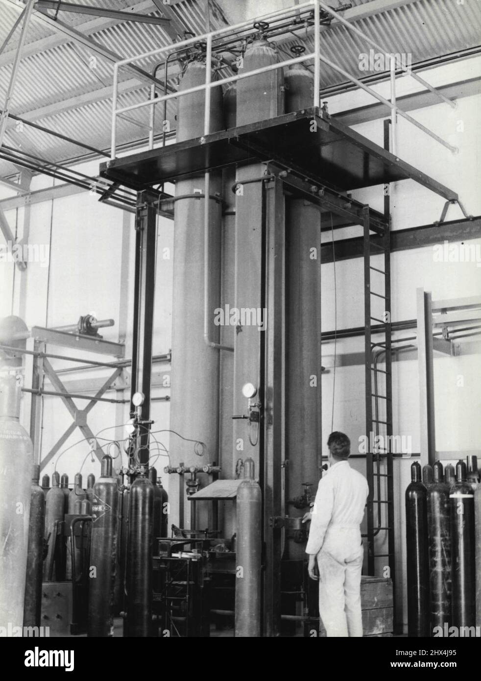 Main liquid CO2 storage tanks. Each of these four tanks holds 1/2 ton ...