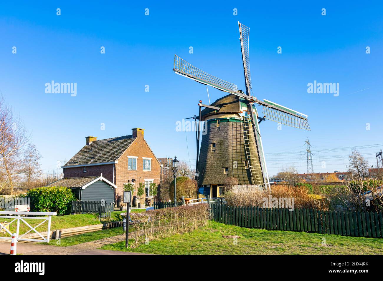 Traditional Dutch windmill called "Nieuwe Veenmolen" or "Boschmolen" in ...