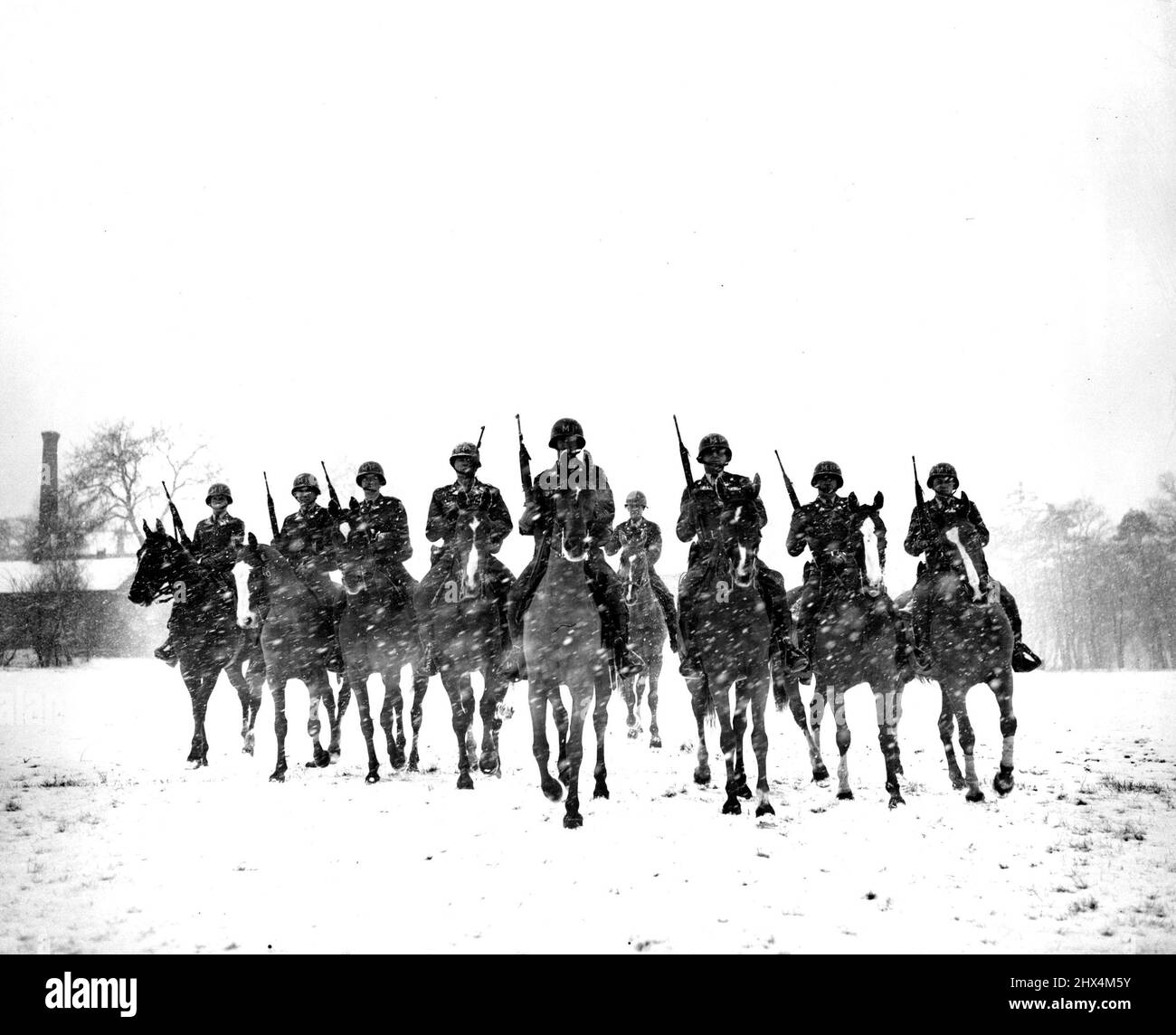 Cavalry group on its way for a day's patrol rides in riot-control ...