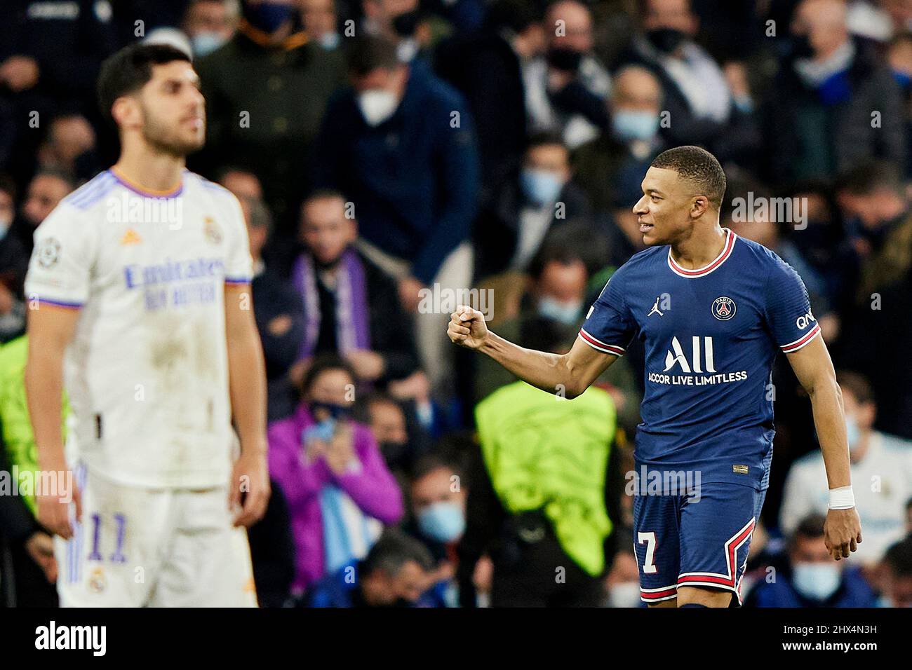 Madrid, Spain. March 09, 2022, Kylian Mbappe of PSG celebrates his goal ...