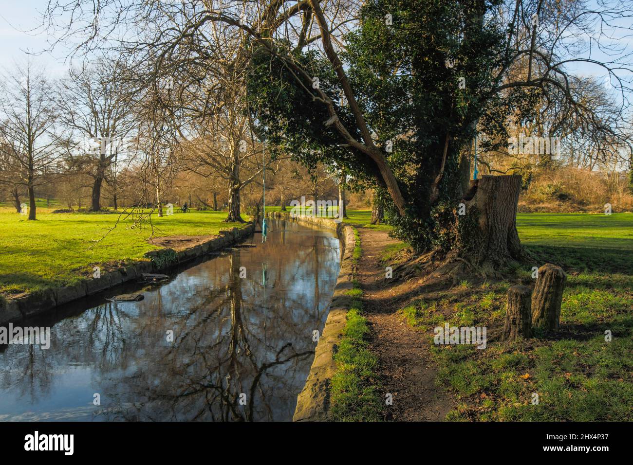 Intimate landscape of the river Wandle at Beddington Park, Greater ...