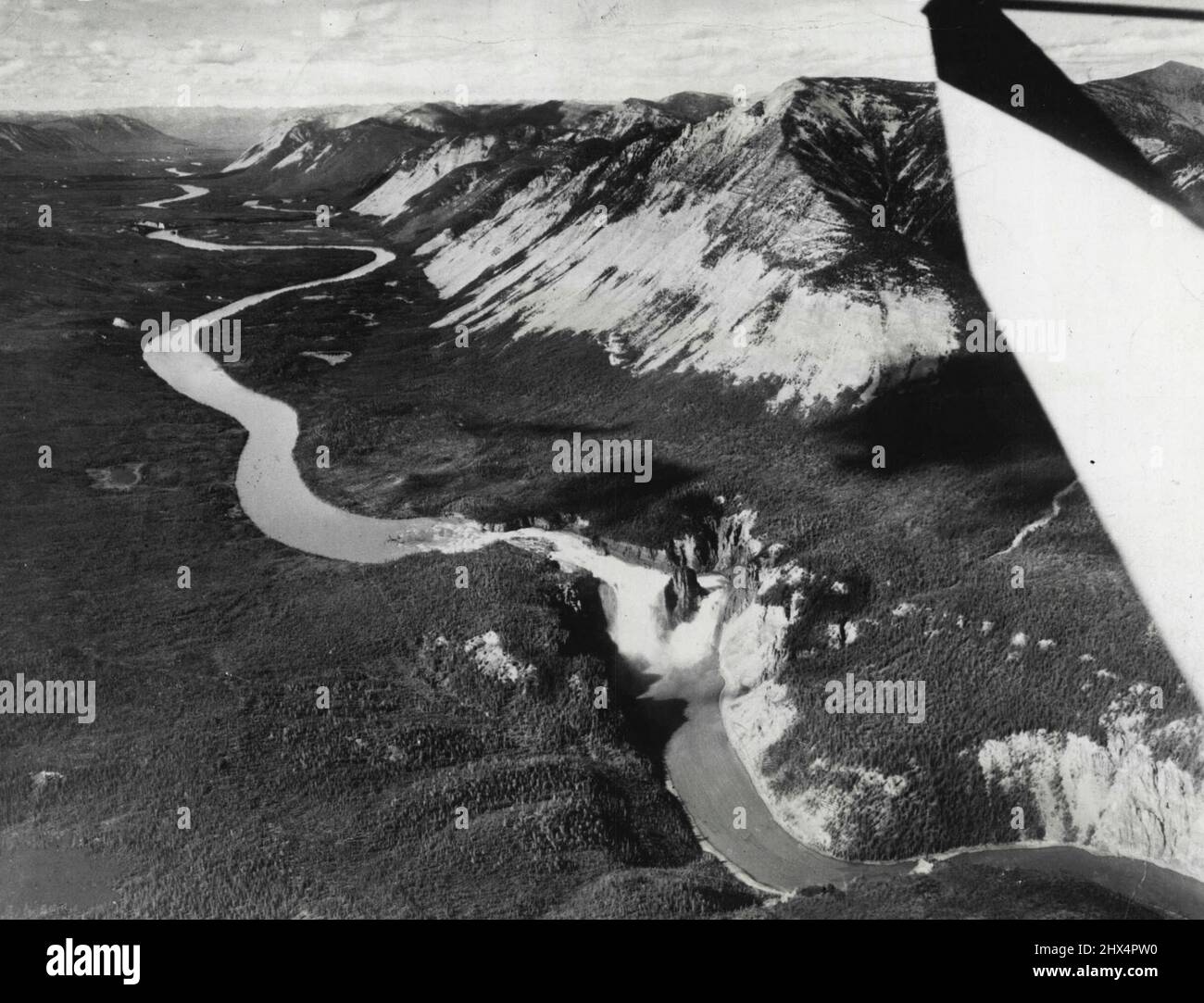 This aerial view of Virginia Falls ***** South Nahanni River, reveals ...