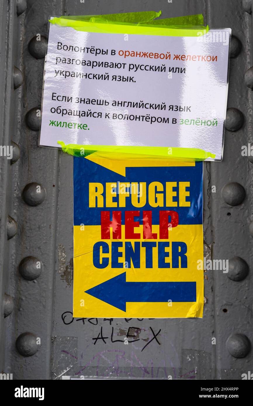Refugee help center sign in Bucharest, Romania, 2022 Stock Photo - Alamy