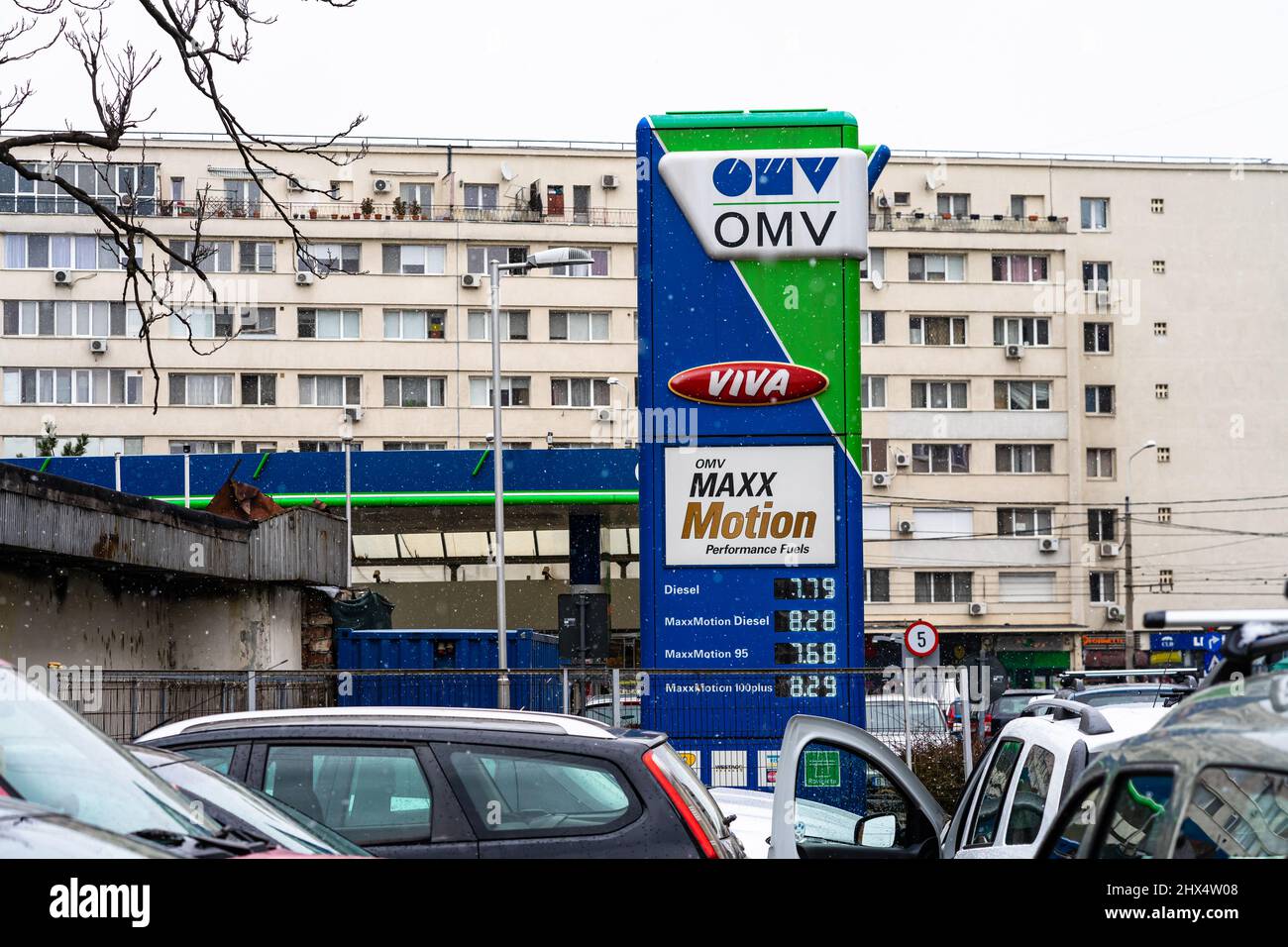 Price of fuel. View of OMV gas station in Bucharest, Romania, 2022 ...