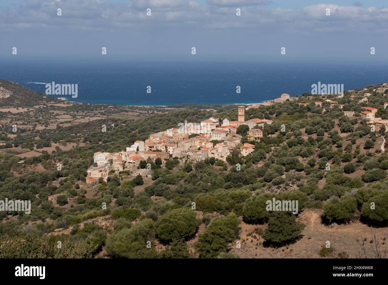 France, Corsica, Aregno, view of village and sea beyond Stock Photo - Alamy