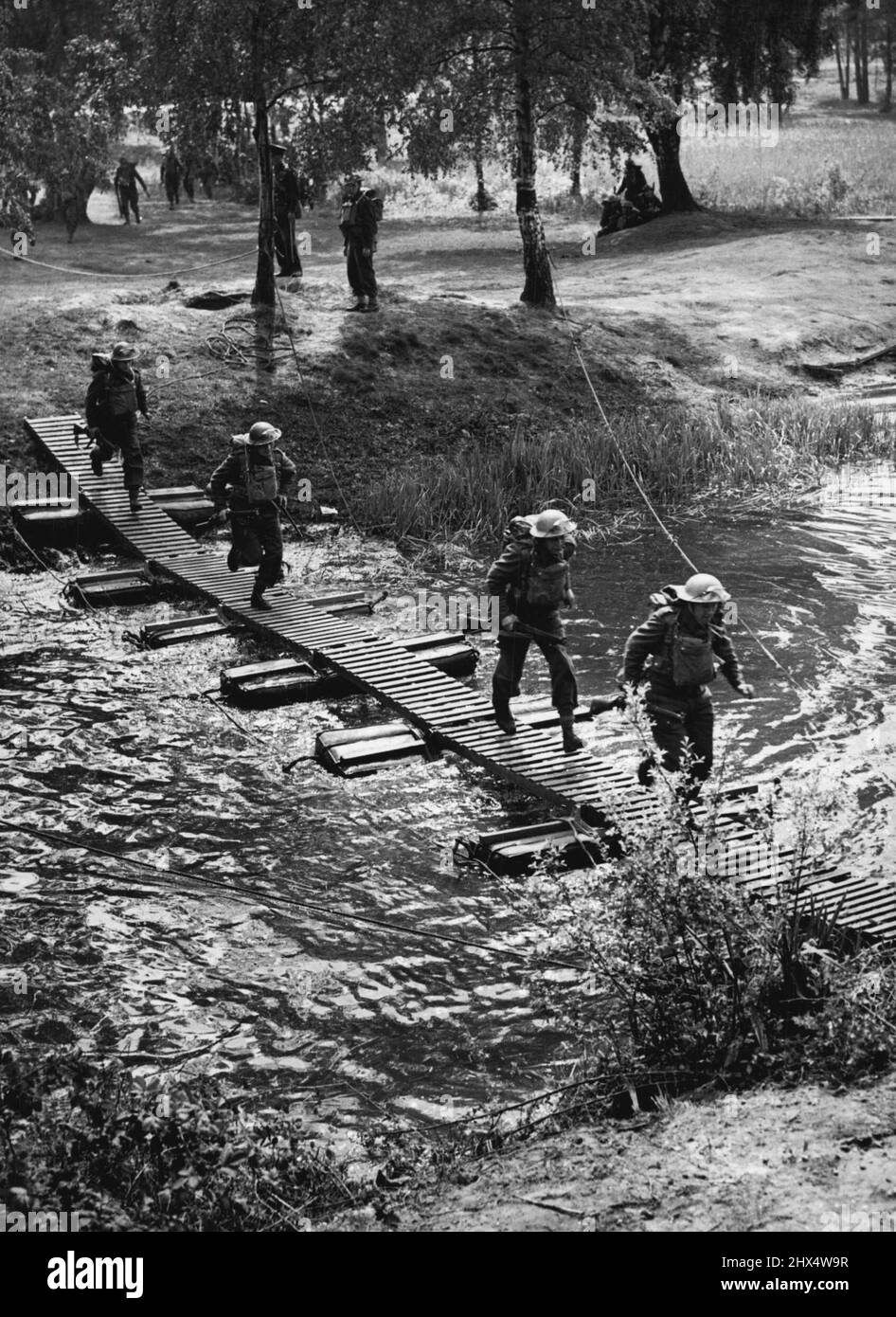 Infantry Crossing Pontoon Bridge -- A party of Infantry crossing a ...