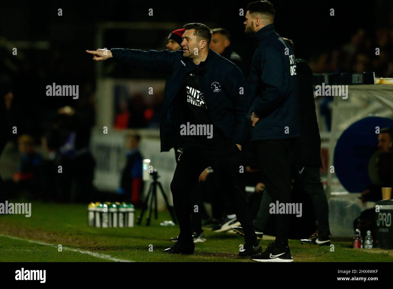 Hartlepool United Manager, Graeme Lee, looks on during the Papa John's ...