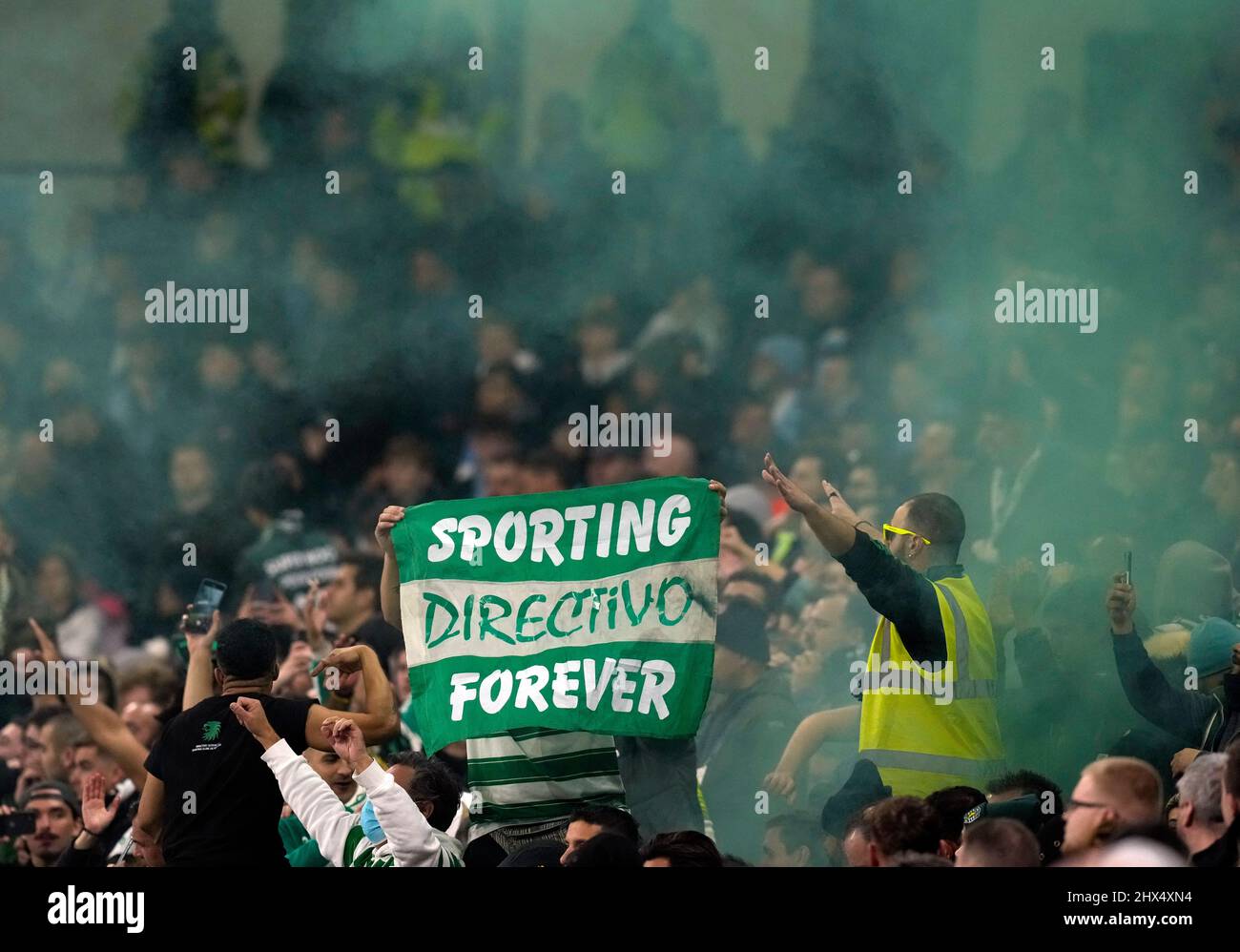 Manchester, England, 9th March 2022. Sporting Lisbon fans during the ...