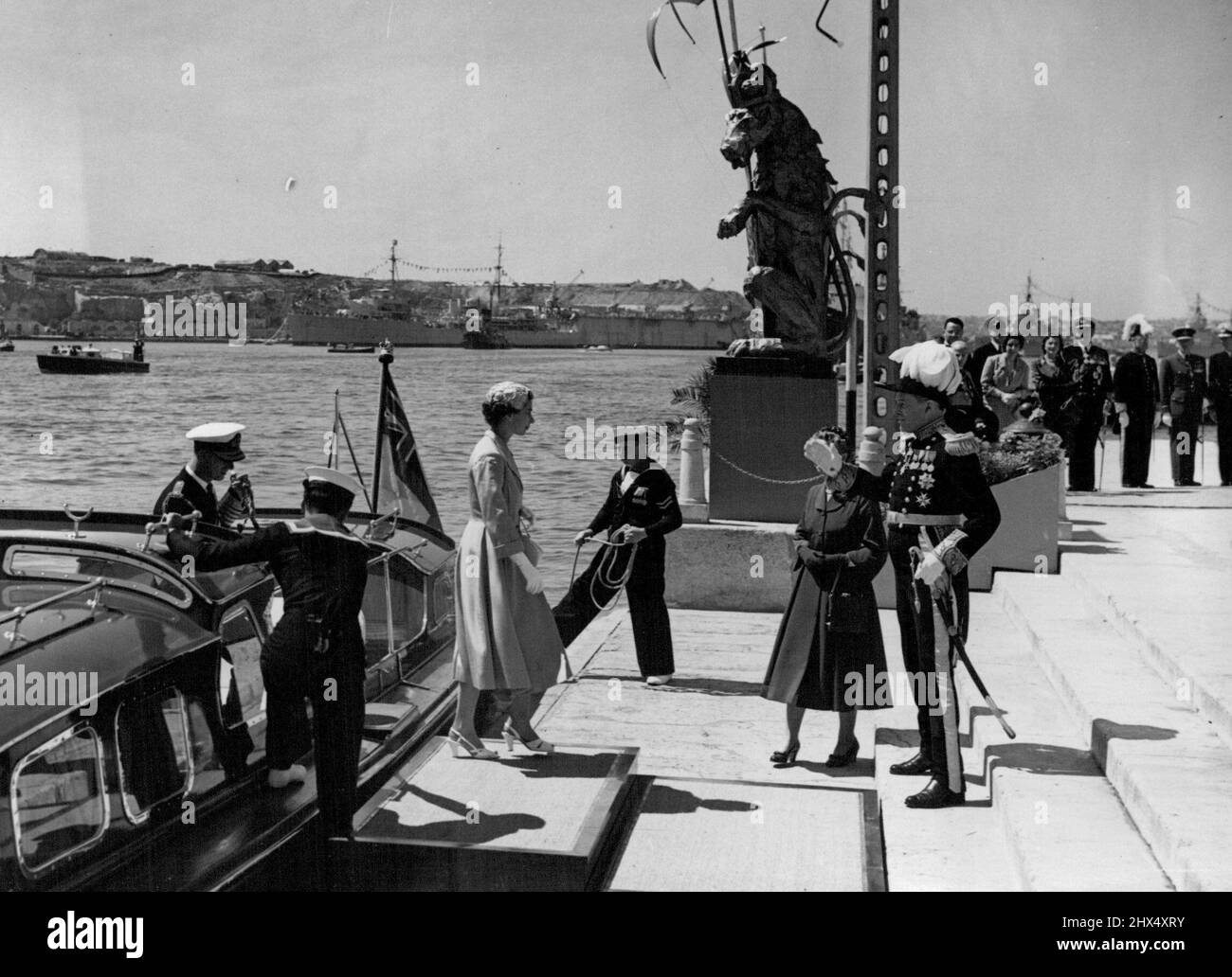 The Queen arrives in Malta. Her Majesty being greeted by Sir Gerald ...