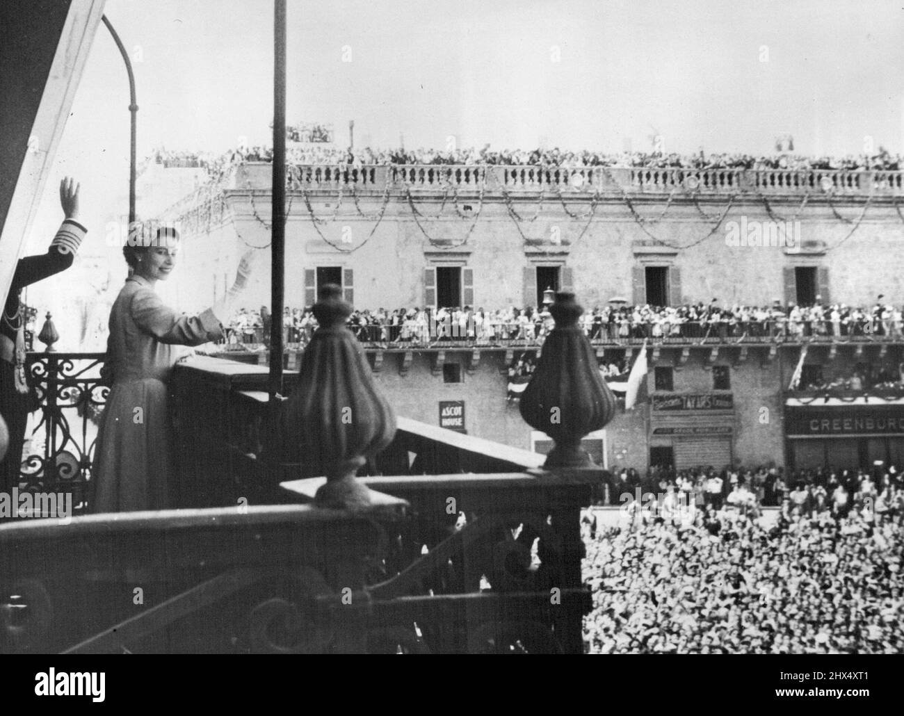 The Queen In Malta -- Her Majesty acknowledging the tumultuous cheers ...
