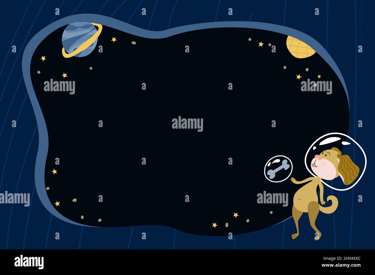 Space background template. Cute vector frame for text with planets ...