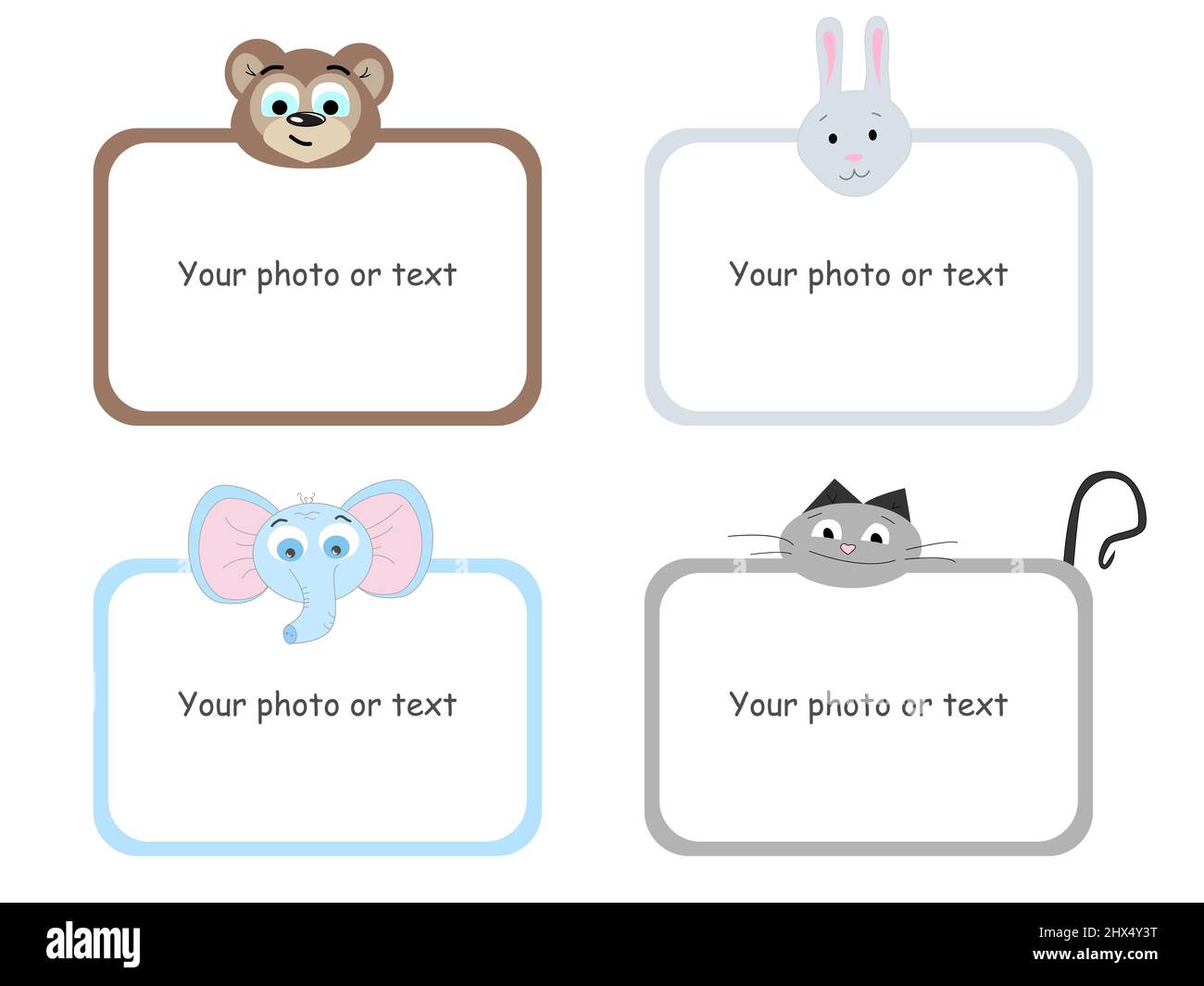 Set of vector cartoon frames with animal heads. Rectangular children's ...