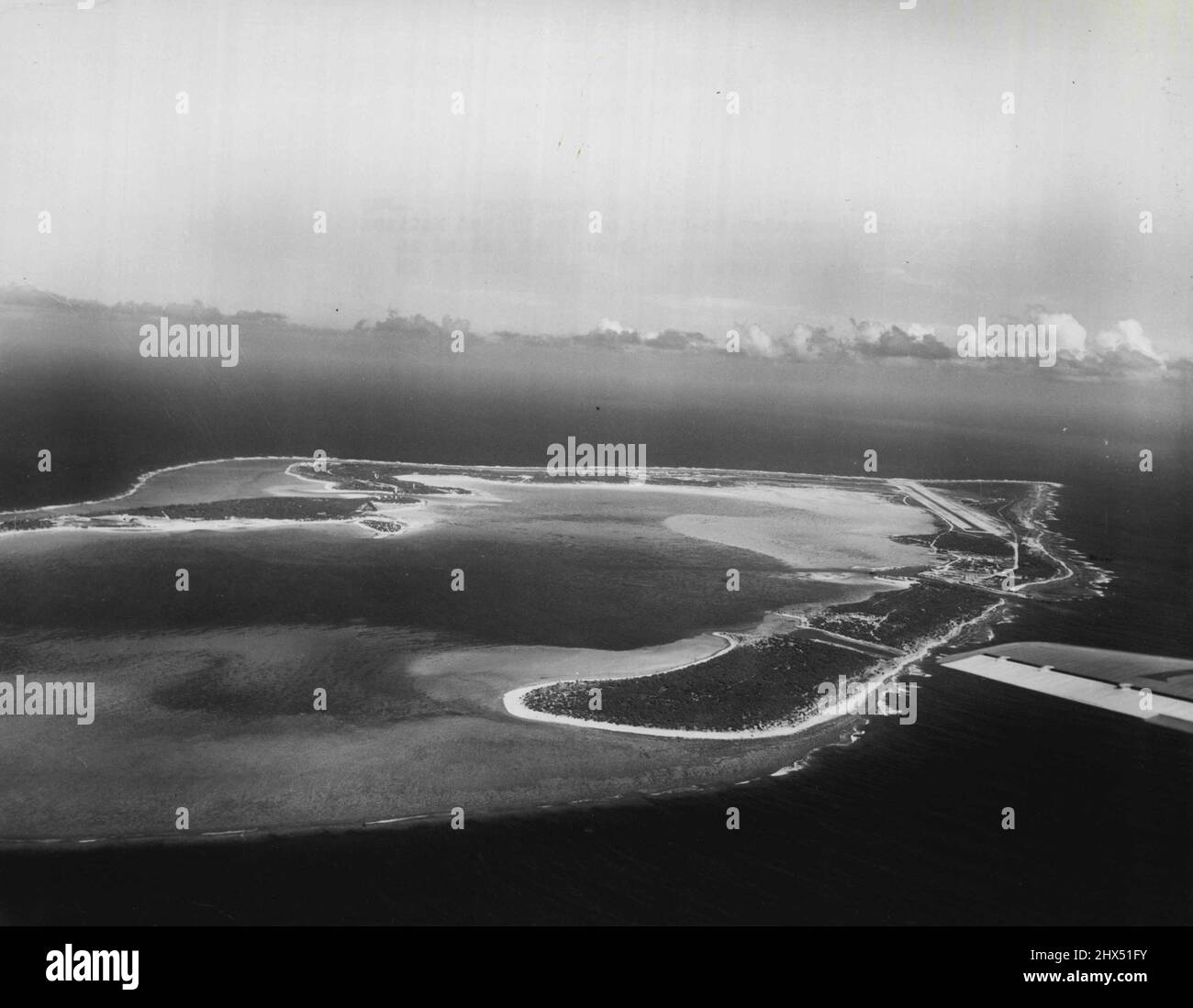 An aerial view of Wake Island where the historic meeting was held. U.S ...
