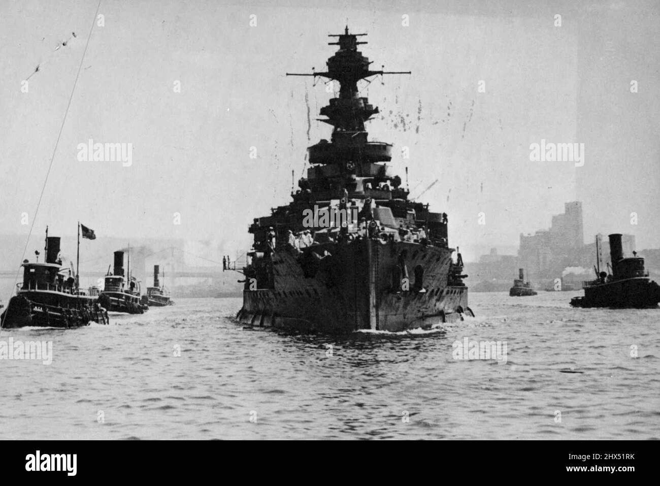 H.M.S. Malaya Leaving New York Harbour after refitting in America under ...