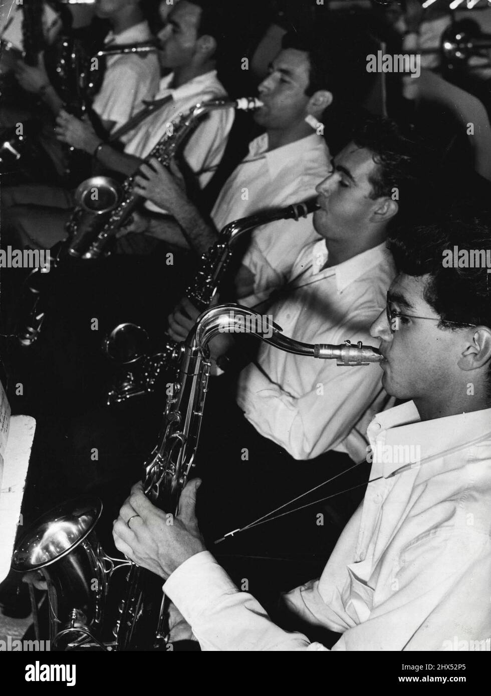 Saxophone section of Ralph Mallen's band. February 01, 1948 Stock Photo ...