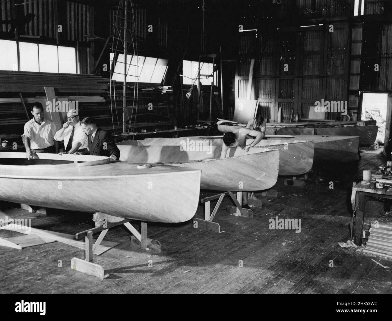 Finn-Class boats for the Olympic Games on the assembly line at Jack ...