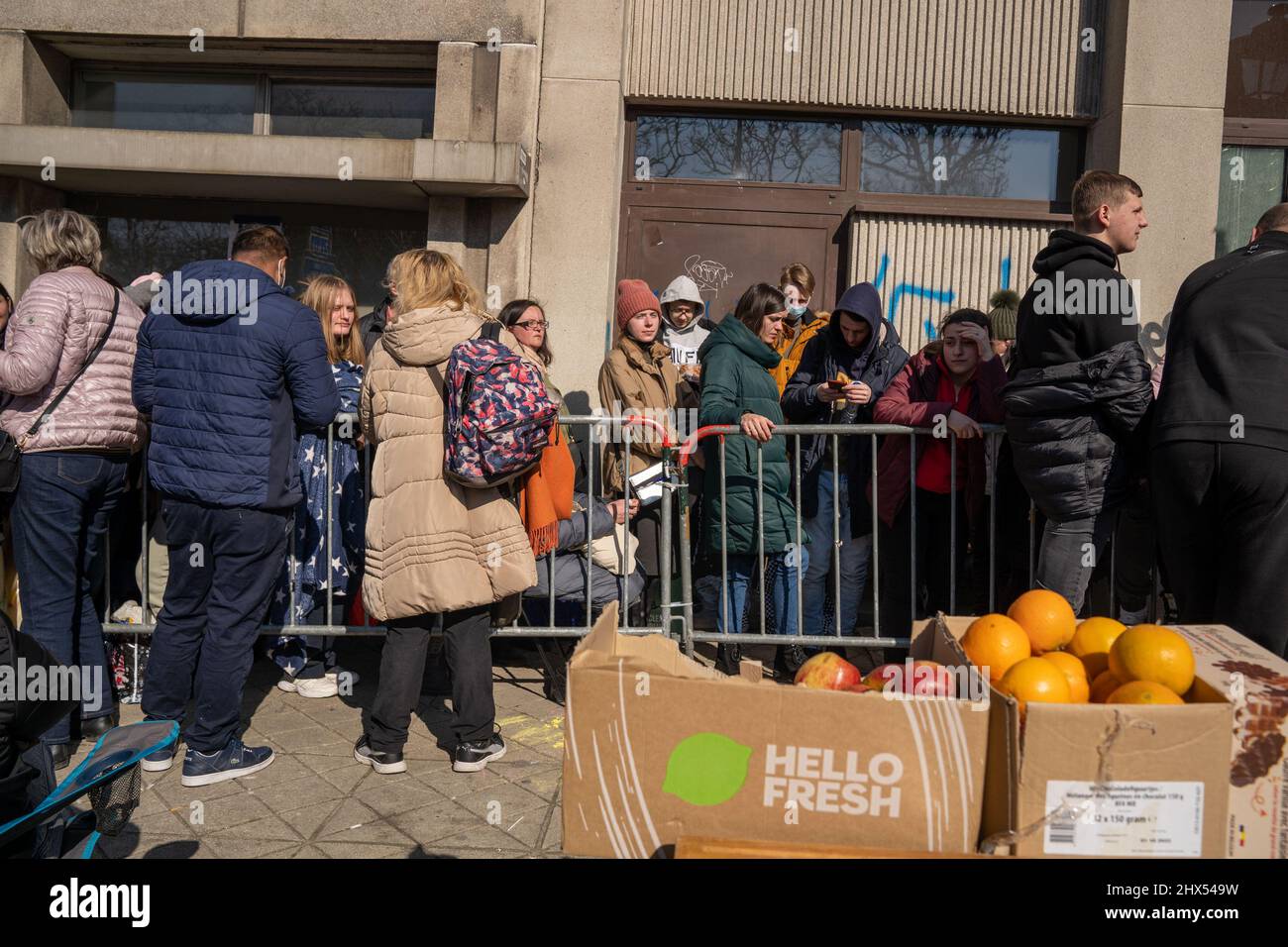 Ukrainian refugees seen waiting in line to be registered for their ...