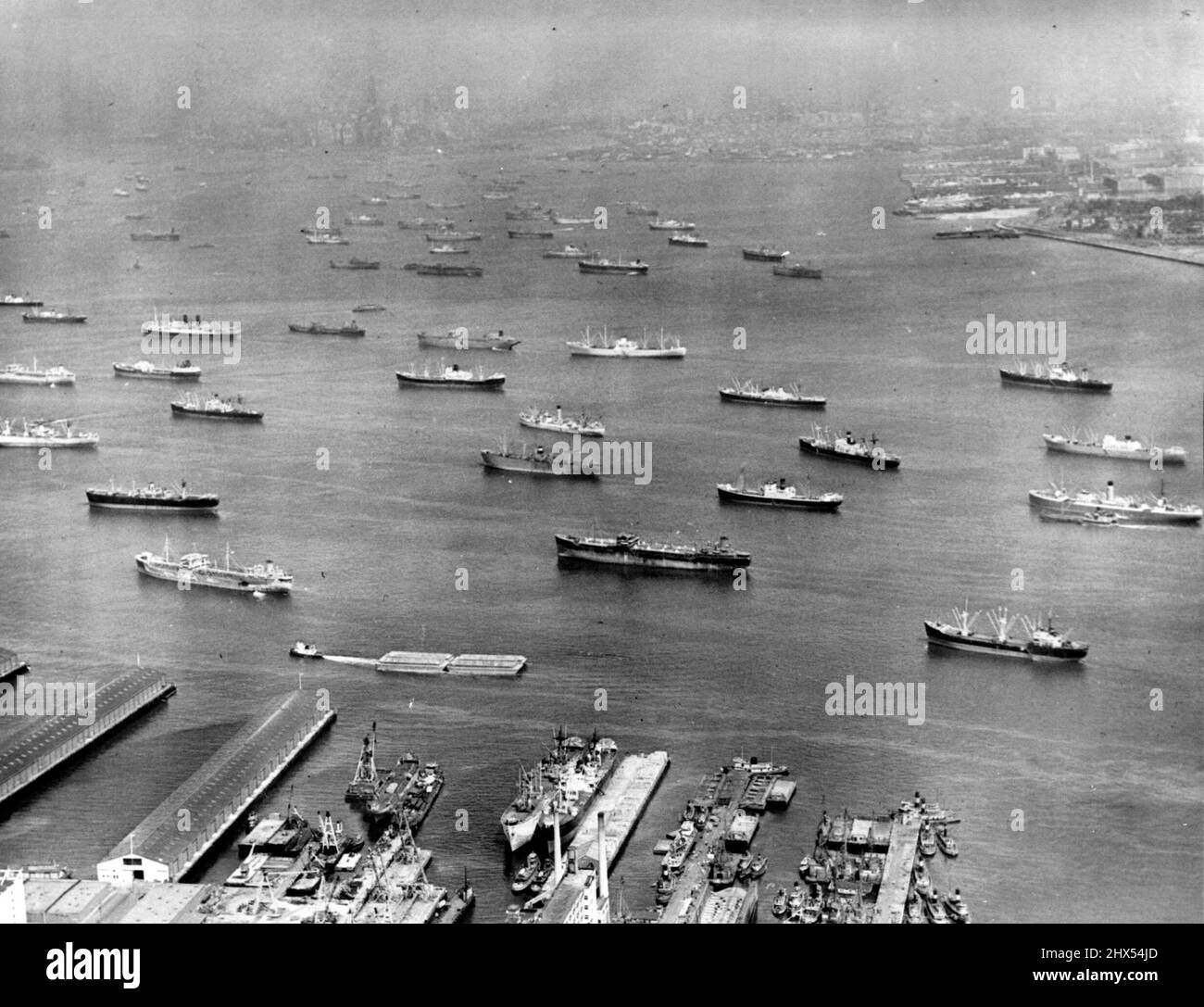 Idled By Maritime Strike. Ships lie Idle in New York City's Upper Bay ...