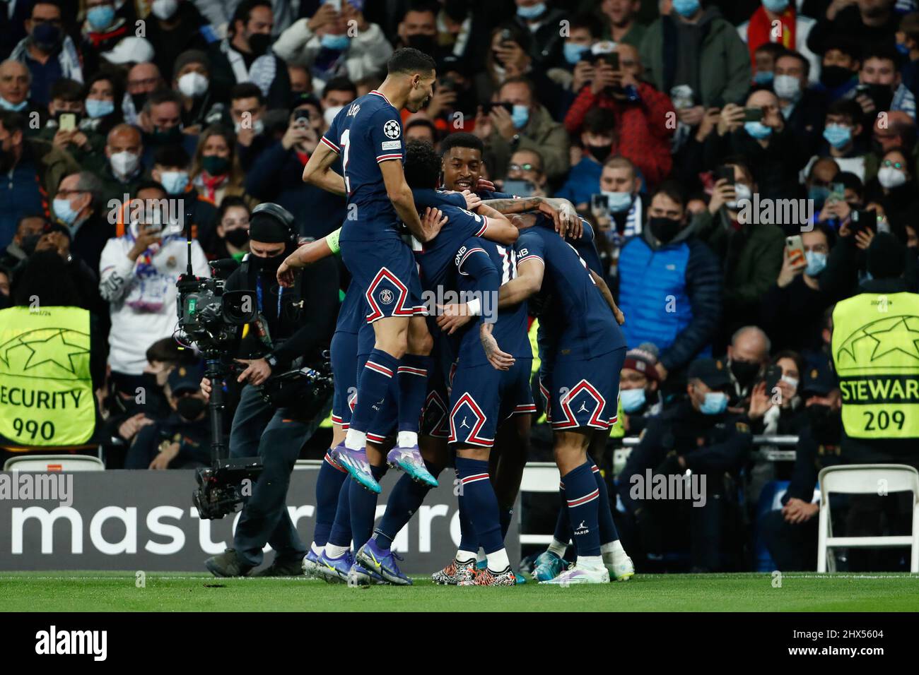 Kylian Mbappe of PSG celebrates a goal 0-1 with teammates during the ...