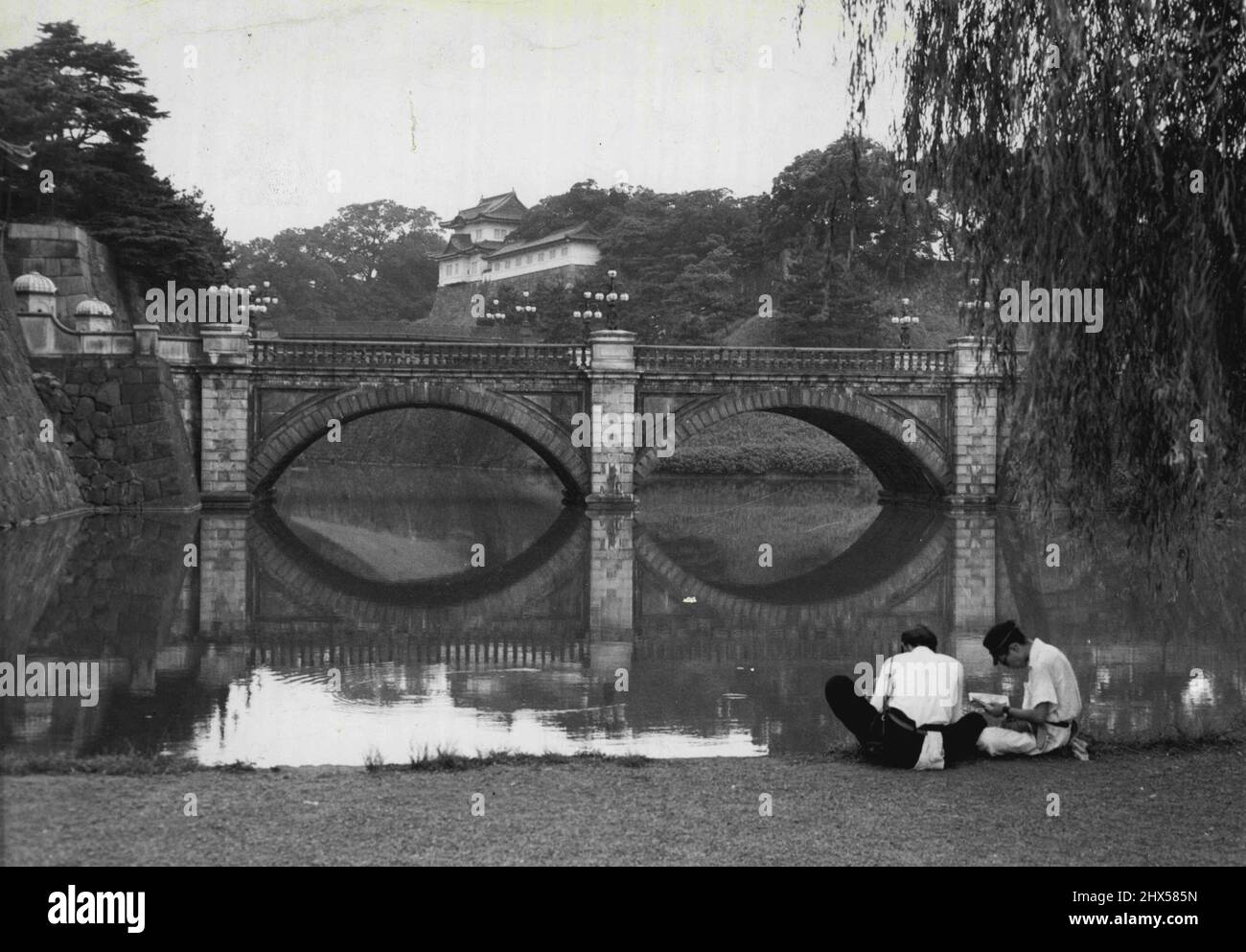 A fine old all-wooden bridge to be seen near Iwakuni, Japan. September ...