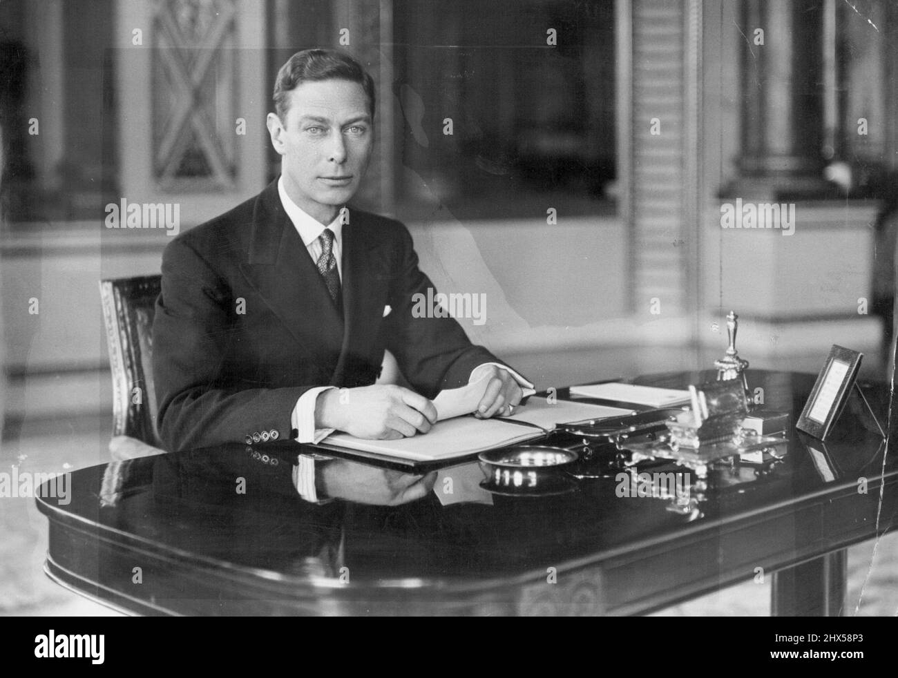 His Majesty King George VI At His Desk In Buckingham Palace, London. A ...