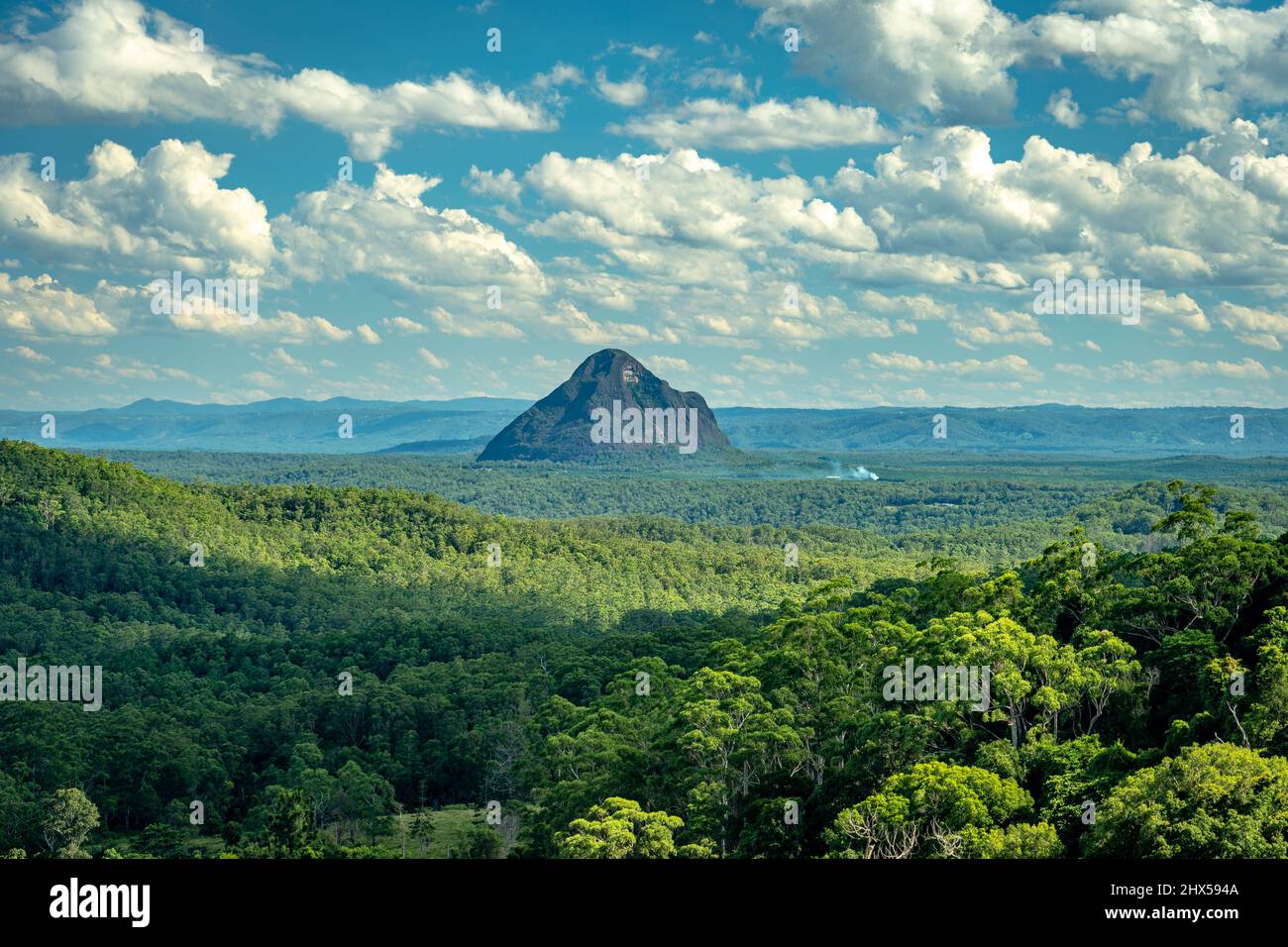 Glass House mountain range, including Mount Beerwah, Queensland ...