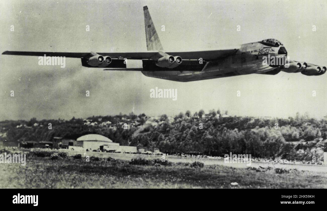 Maiden Flight -- The Boeing YB-52, new eight-jet Air Force bomber is ...
