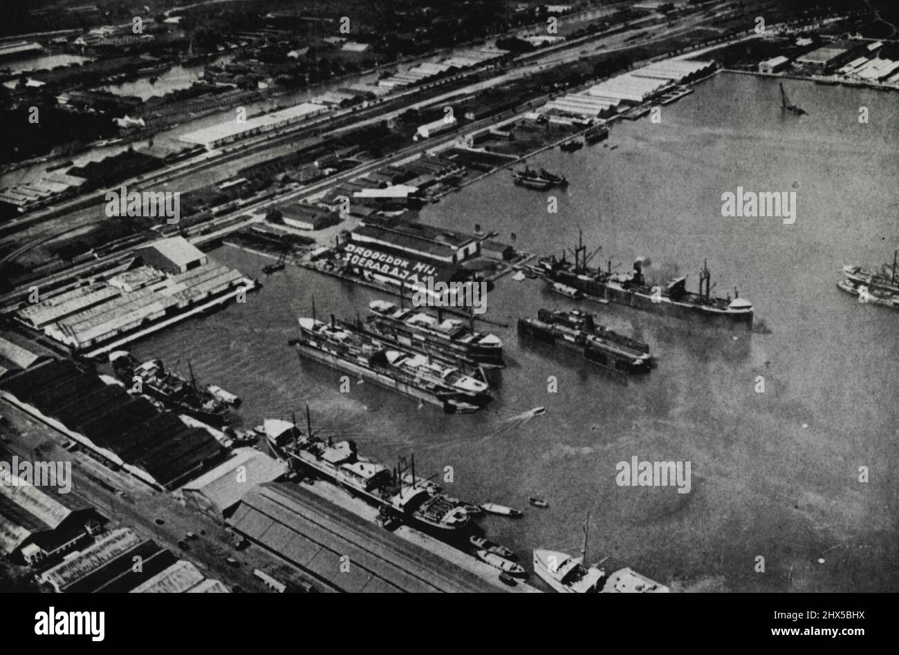 Harbour works and docks at Tandjong Perak, harbour of Sourabaya. This ...