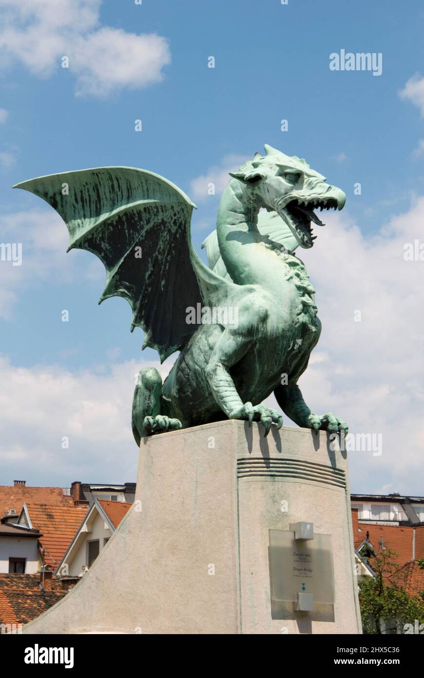Slovenia, Ljubljana, dragon sculpture on Zmajski Most (Dragon Bridge ...