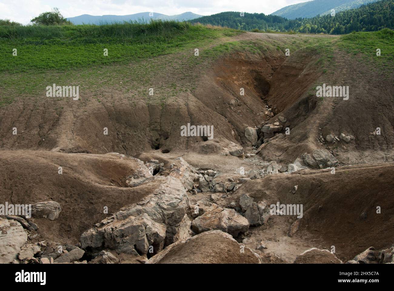 Slovenia, Inner Carniola, Lake Cerknica in dry season - sink holes ...