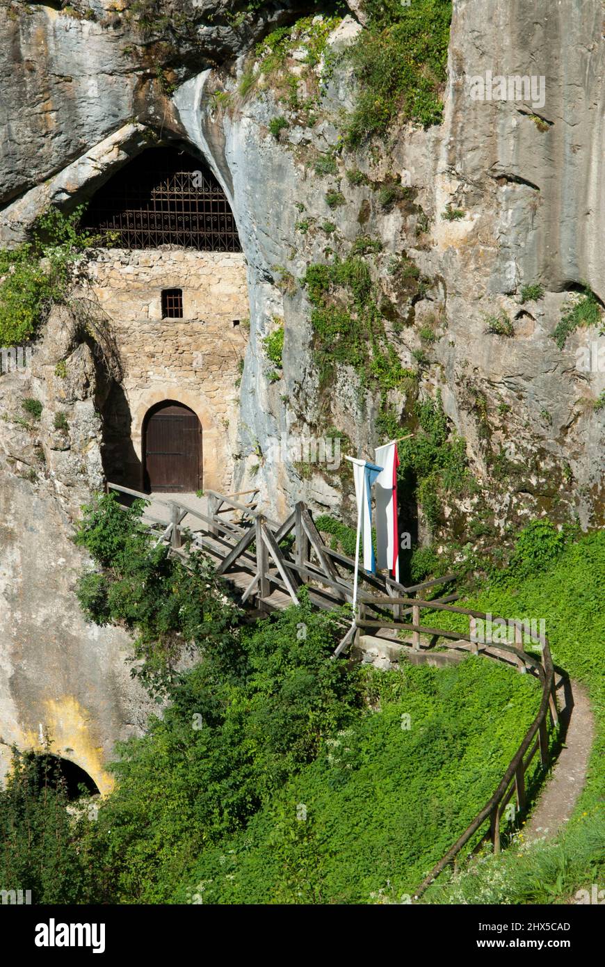 Slovenia, Inner Carniola, Predjama Castle, exterior view Stock Photo ...
