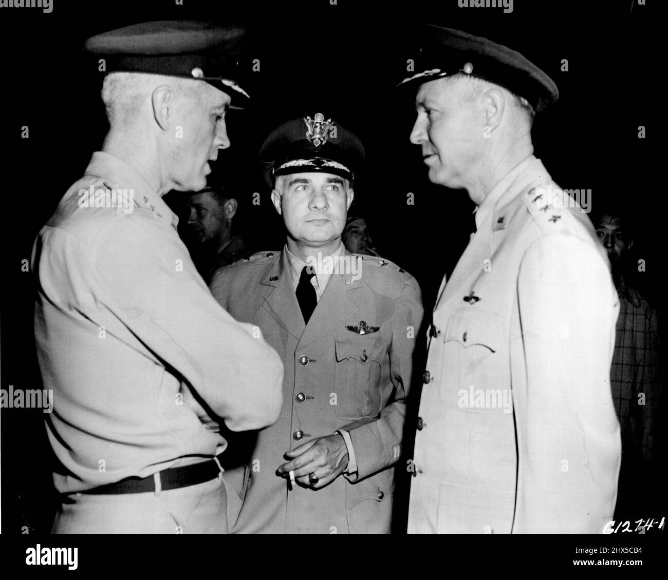 Lt. Gen. Otto P. Weyland, right, and Maj. Gen. Frank F. Everest center ...