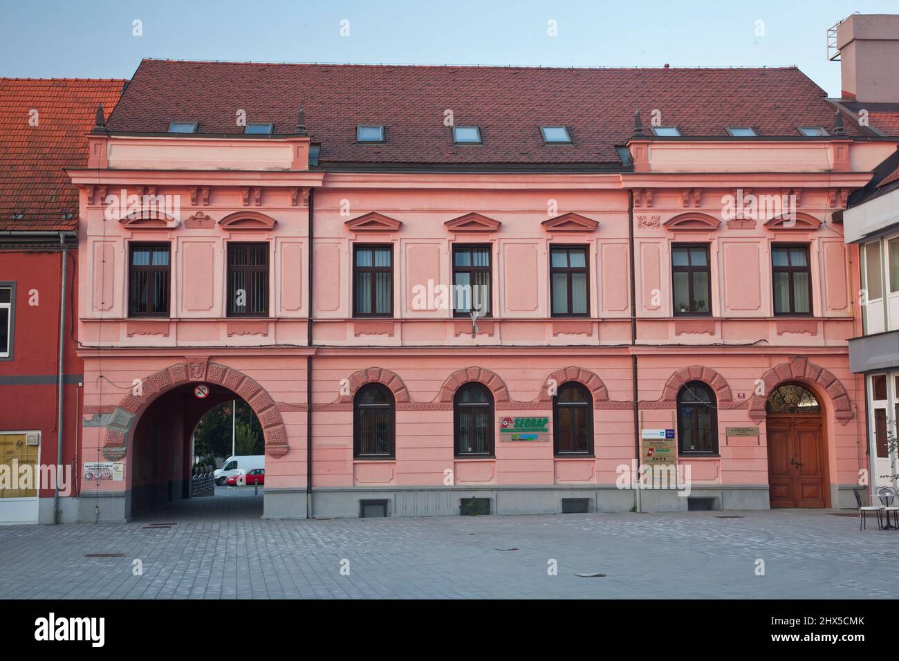 Slovenia, Styria, Ljutomer, main square with 19th century buildings ...