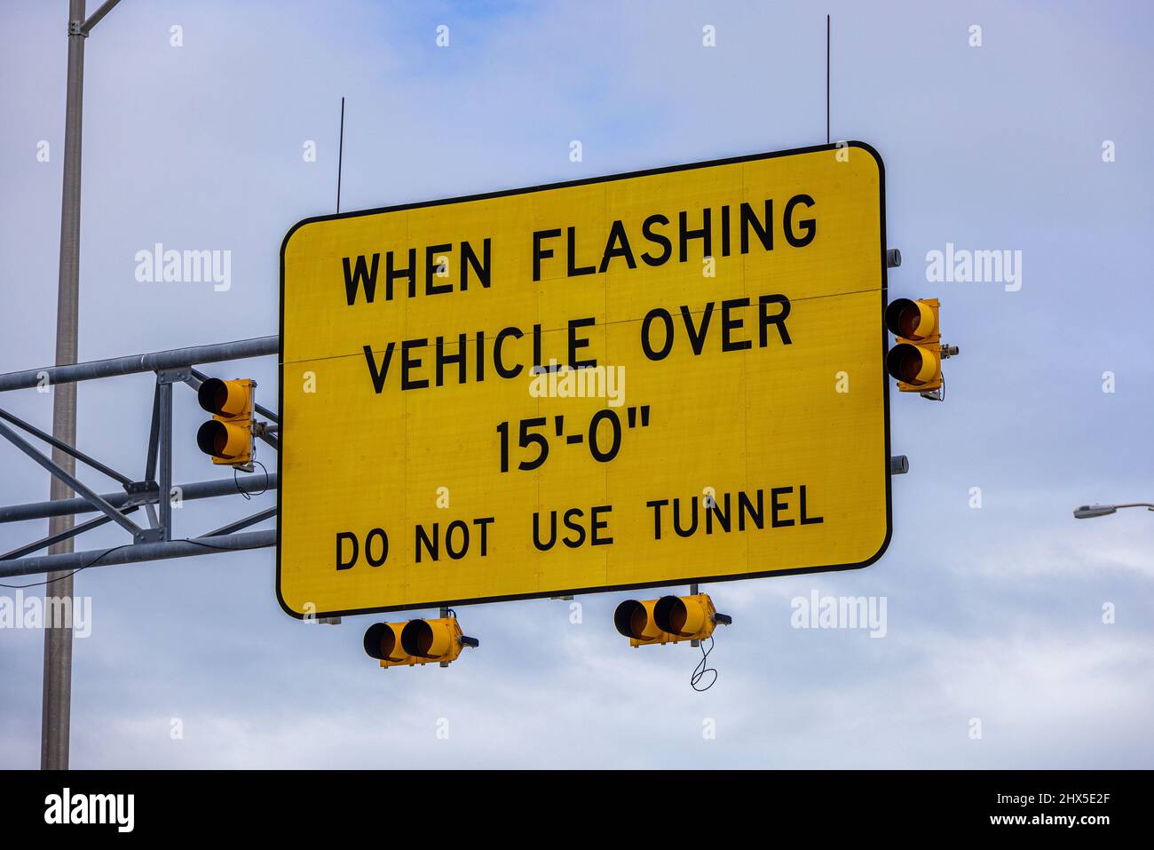 Warning sign on a bridge in Miami Stock Photo - Alamy