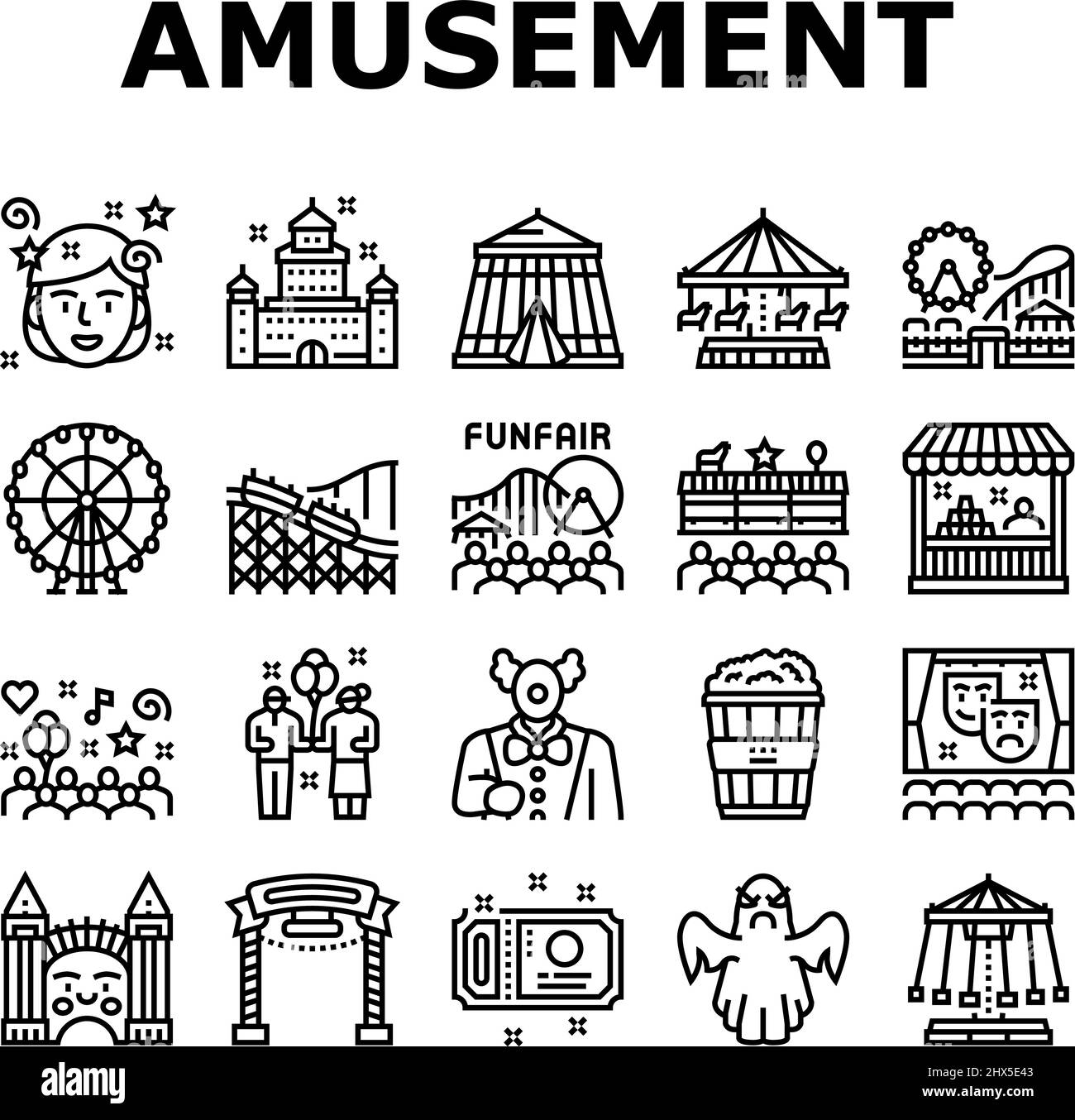 Amusement Park Entertainment Icons Set Vector Stock Vector Image & Art ...