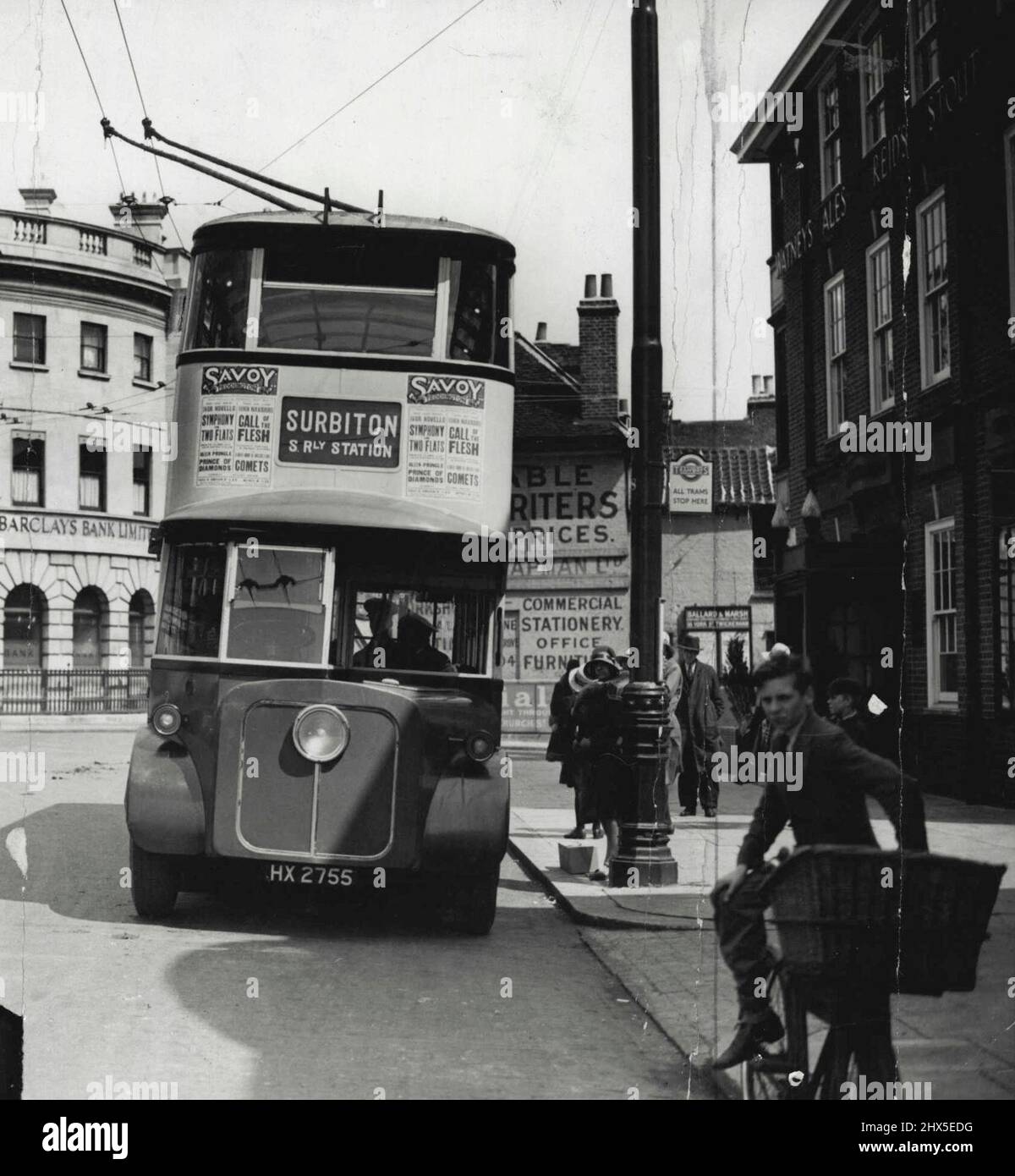 Pulling into the kerb. One of the latest trolly buses at Surbiton, near ...