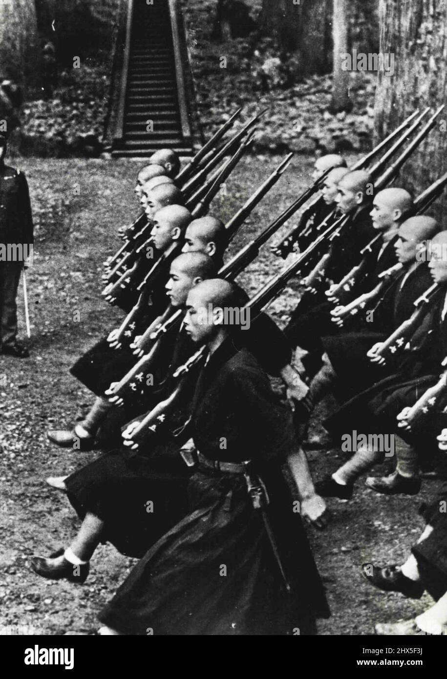 Buddhist Priest At Military Drill - Young Buddhist priests of the ...