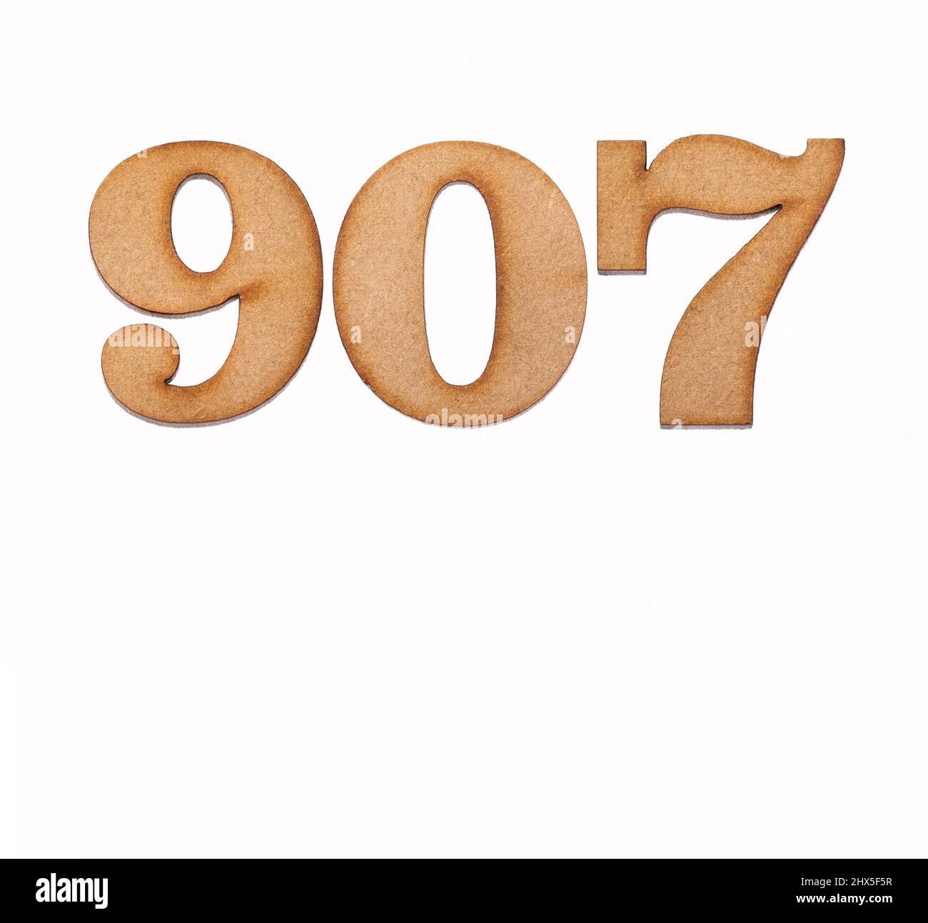 Number 907 in wood, isolated on white background Stock Photo - Alamy
