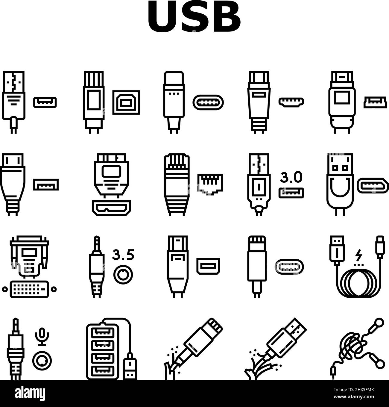 Usb Cable And Port Purchases Icons Set Vector Stock Vector Image & Art - Alamy